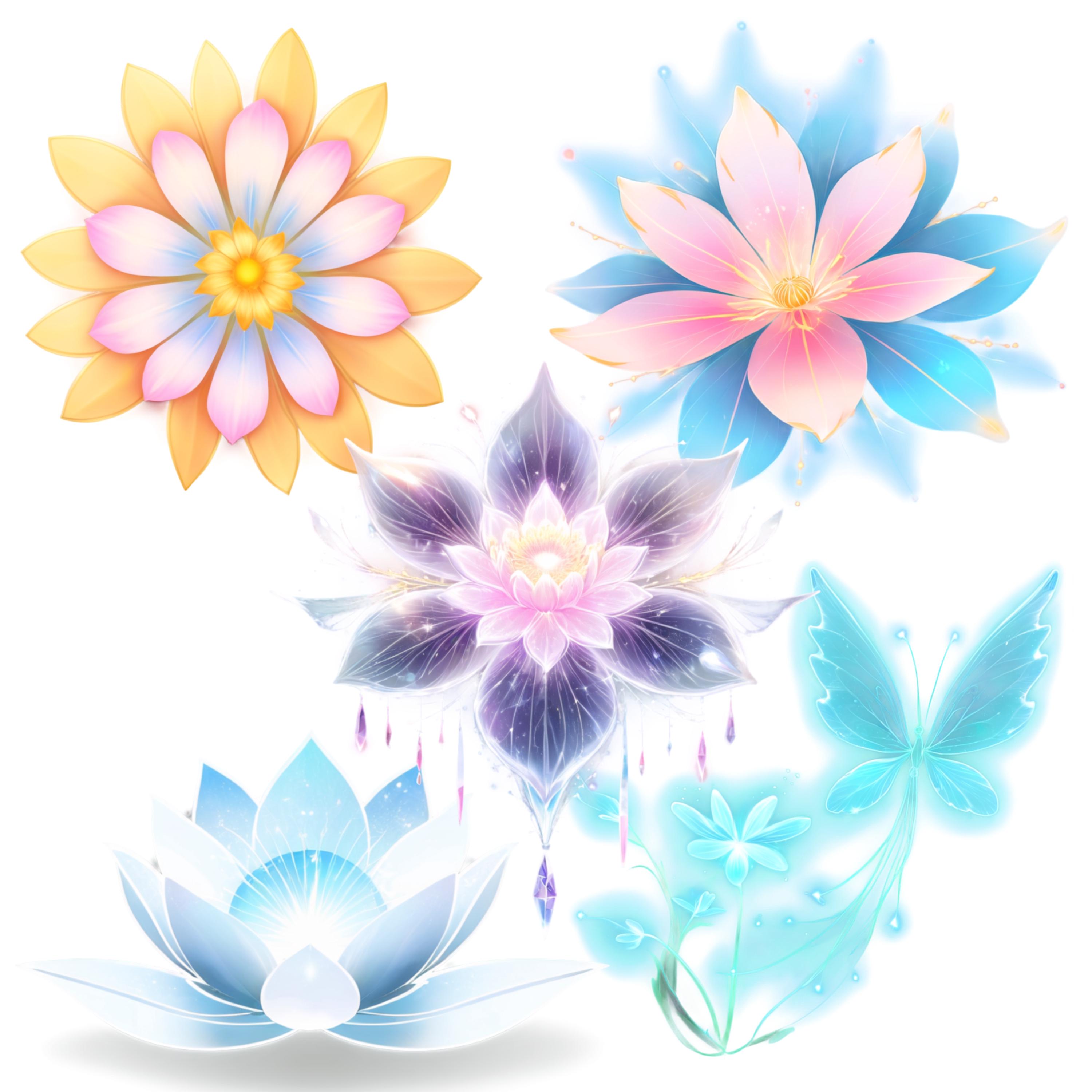 Magical Flowers Set- 5 PNG Clipart - Etsy