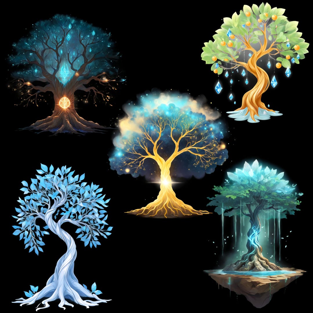 Fantasy Trees Set- 5 PNG Cliparts - Etsy