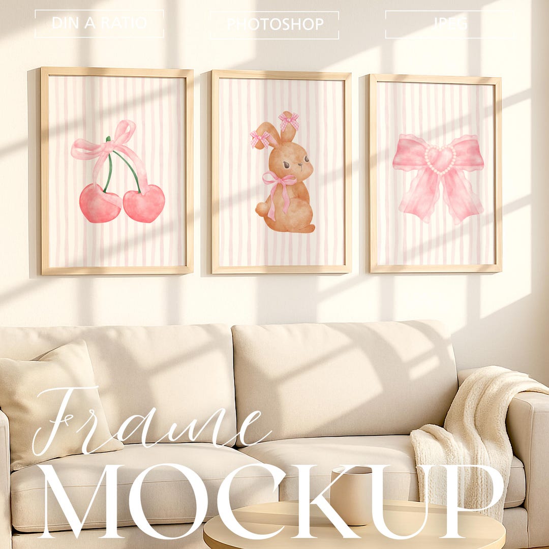 Vertical Gallery Wall Mockup: 3 Beige Wood Frames, A3 A4 (PSD, JPG ...