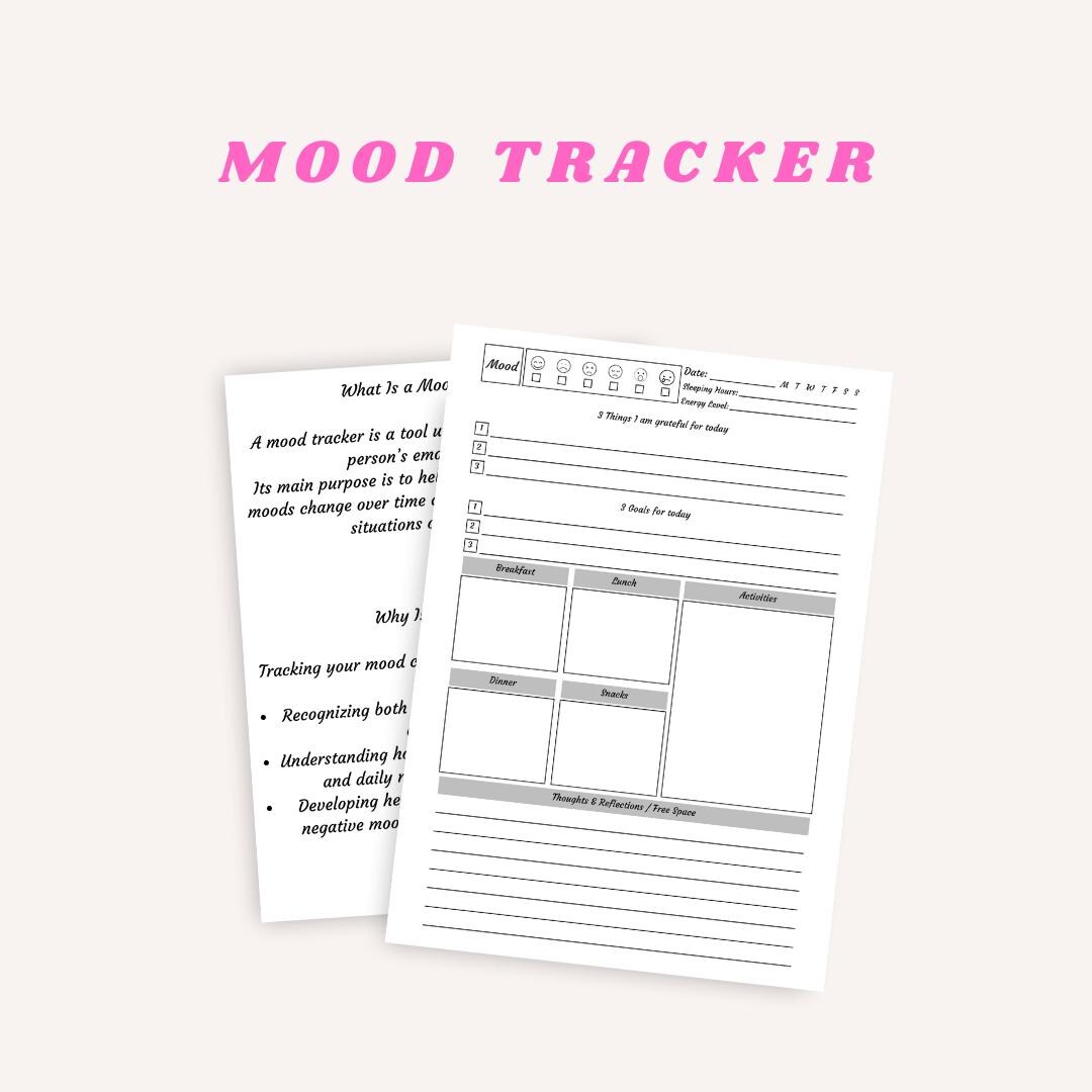Daily Mood Tracker Printable, Mental Health Journal, Gratitude Log ...