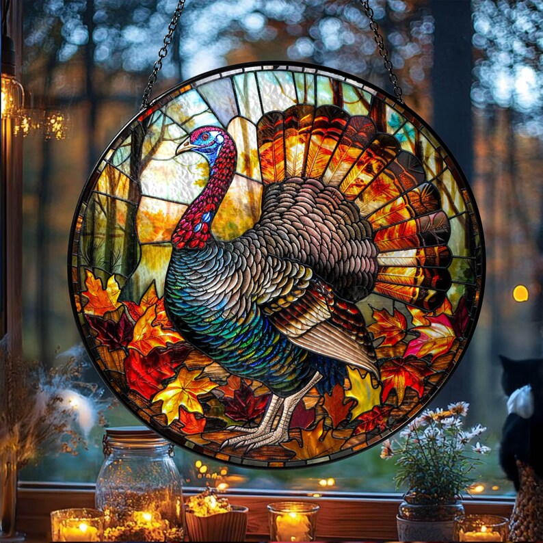 Stained Glass Turkey Suncatcher: Thanksgiving Table Decor - Etsy