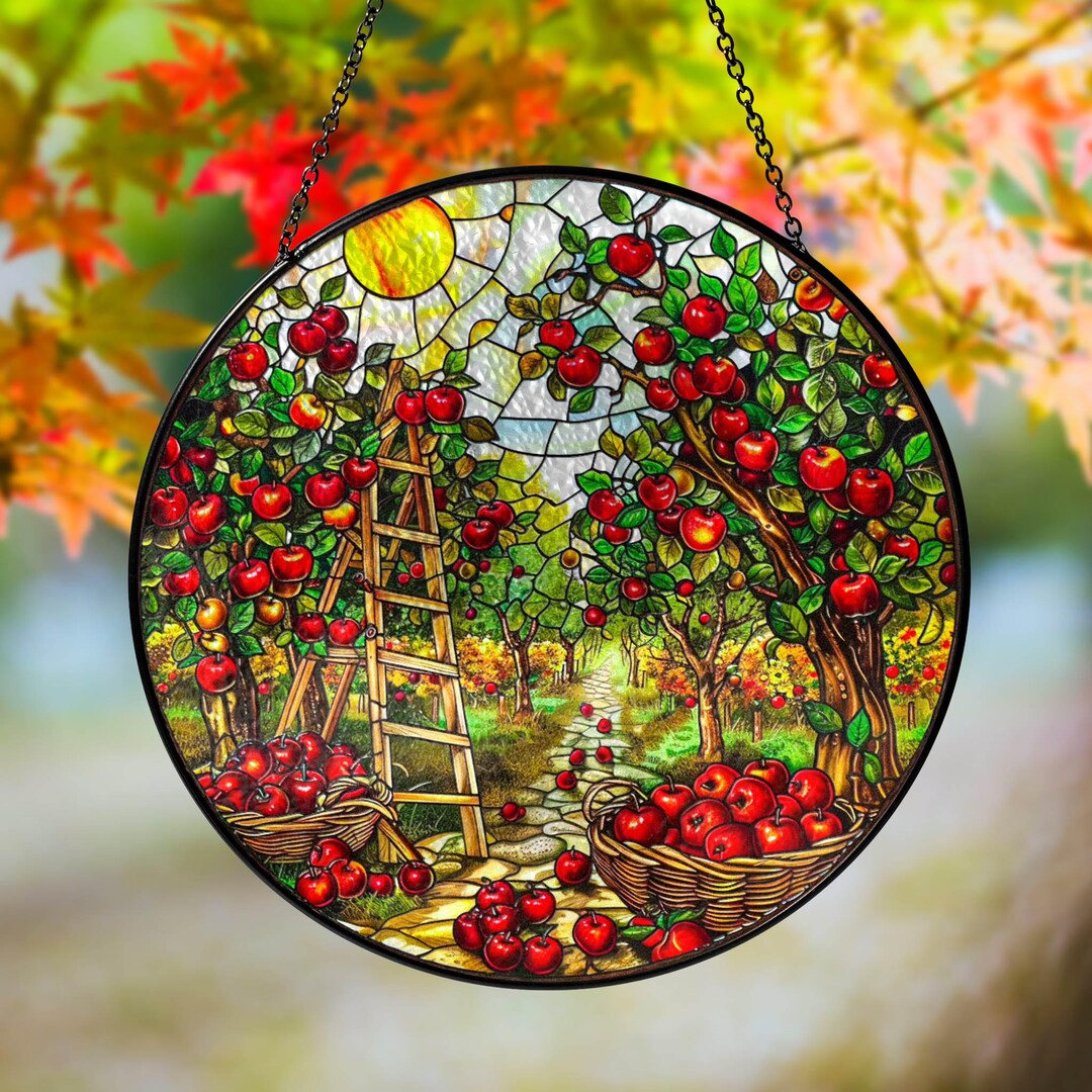 Apple Orchard Suncatcher: Stained Glass Fall Harvest Window Art - Etsy