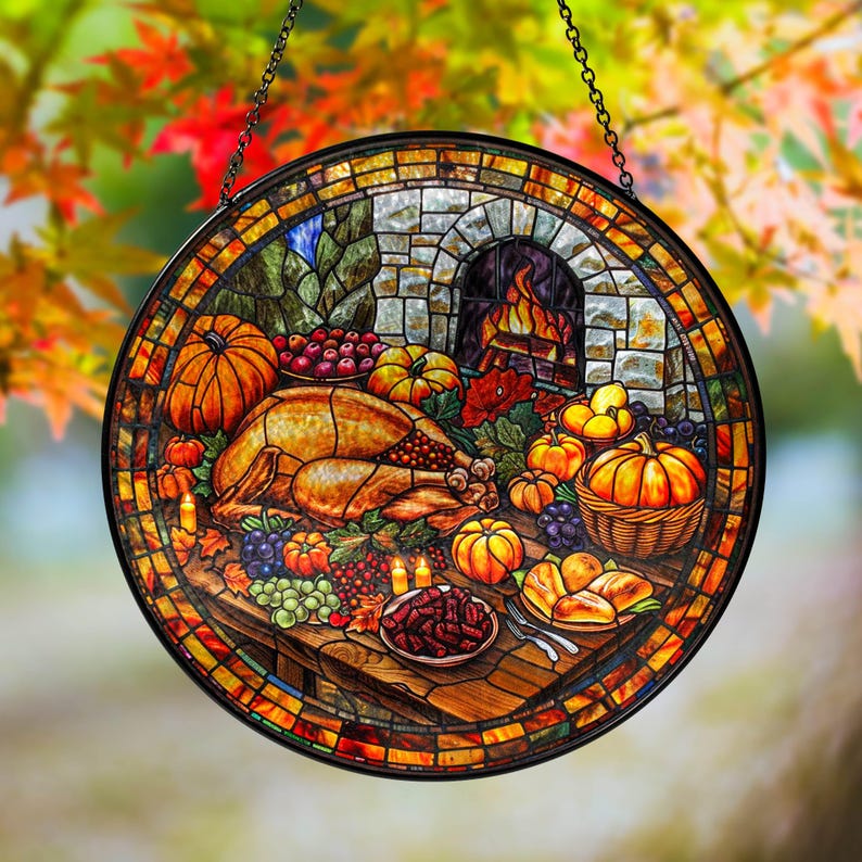 Thanksgiving Turkey Suncatcher: Stained Glass Window Art - Grandma Gift ...