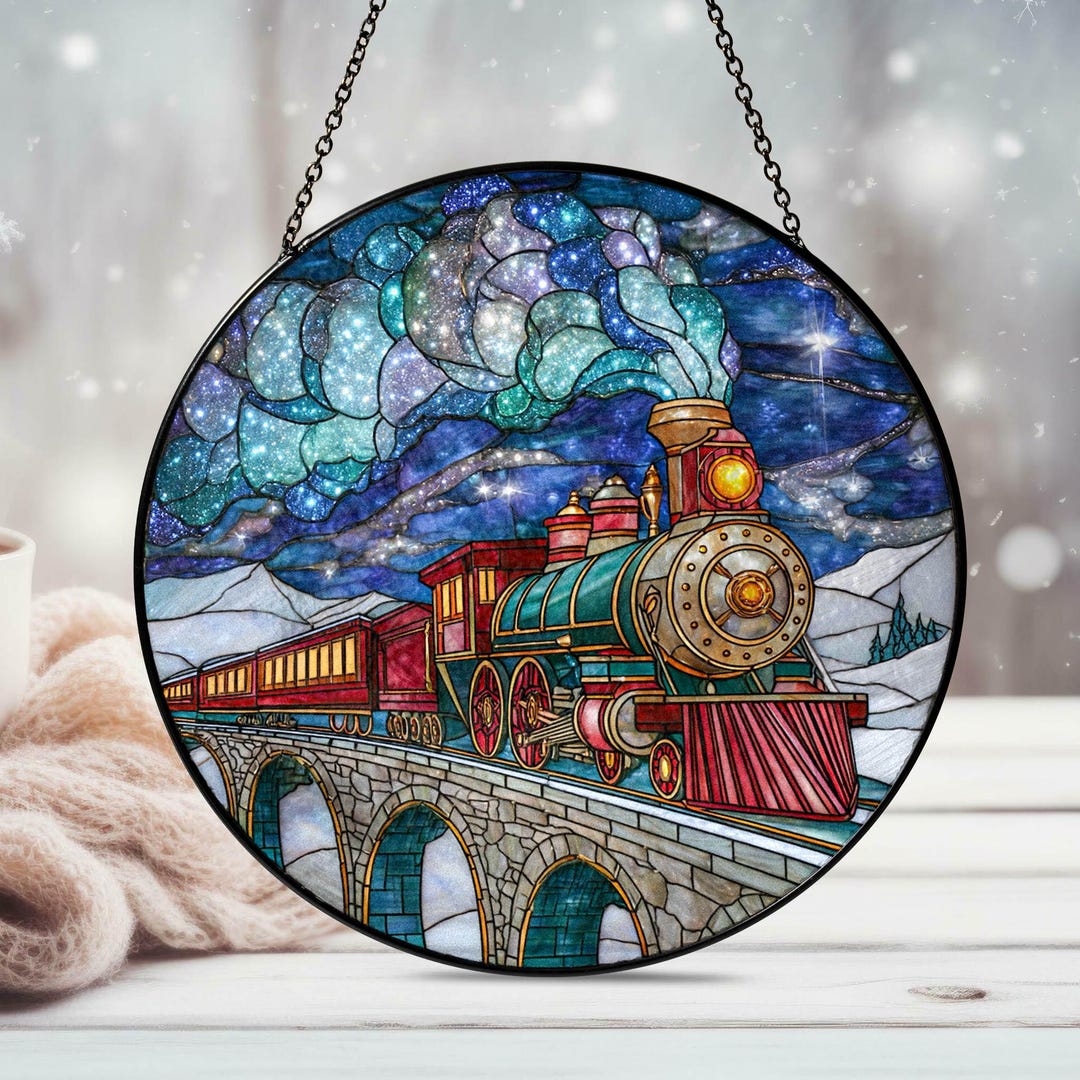 Christmas Train Suncatcher: Stained Glass Polar Express Window Decor - Etsy