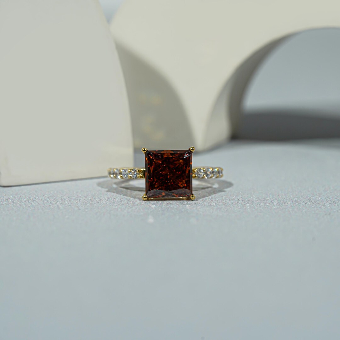 2.5 CT Ruby Princess Cut Diamond Engagement Ring, Solitaire With Accent ...