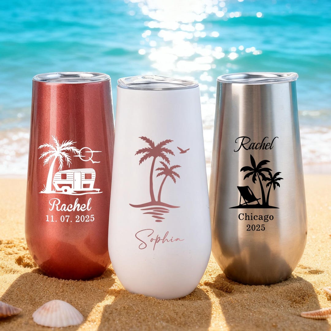 Custom Vacation Champagne Tumbler, Personalized Wedding Welcome Cups ...