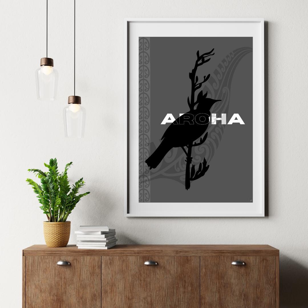 Aroha – Māori-inspired Digital Wall Art | Silhouette Tūī Print for ...