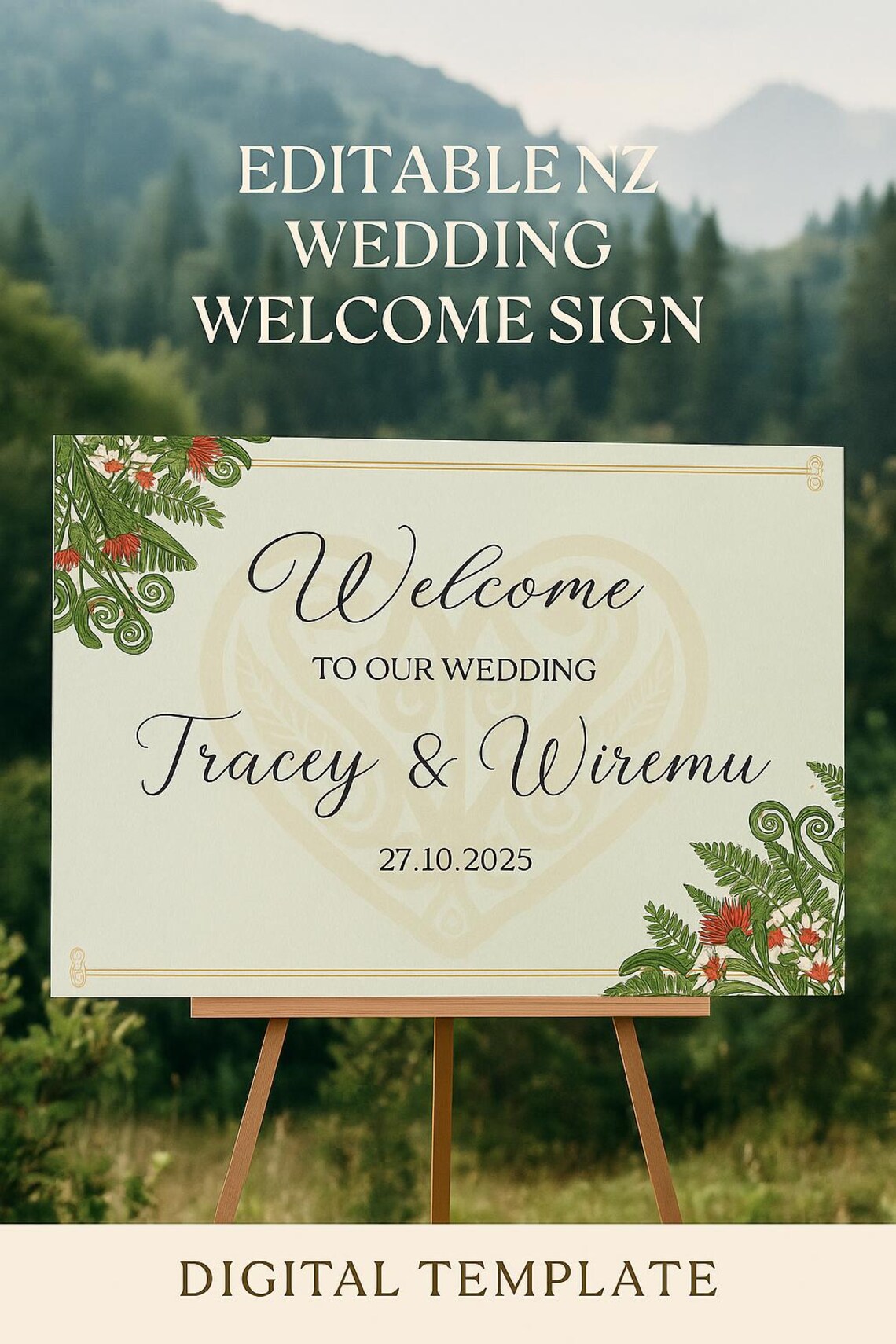 Editable NZ Wedding Welcome Sign With Pōhutukawa | Landscape A2 Digital ...