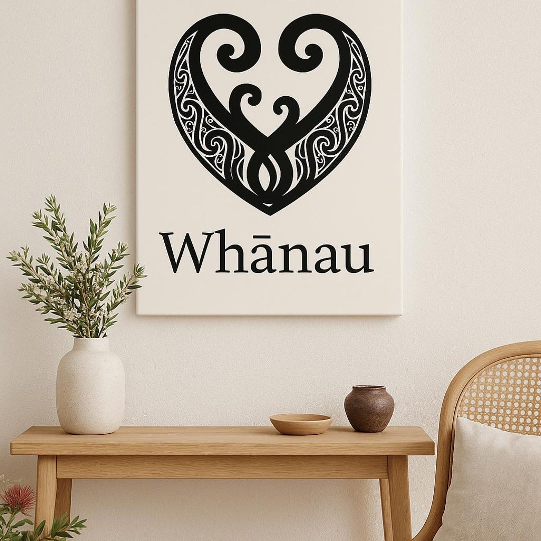 Whānau Māori Wall Art | Black & White Aroha Heart Print | Nz-inspired ...
