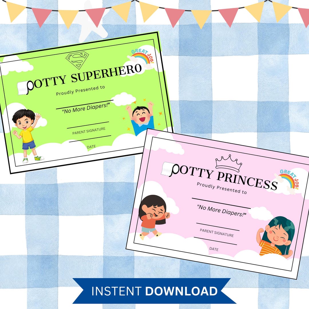 Potty Training Certificate for Girls & Boys – Printable Award PDF ...