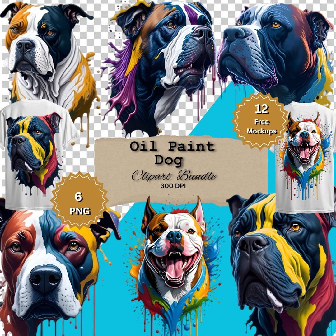 Dog Clipart Bundle PNG | 6 Dog Clipart | 300 DPI | Pitbull Bulldog ...