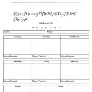 Musician Practice Diary Template (downloadable Pdf) - Etsy