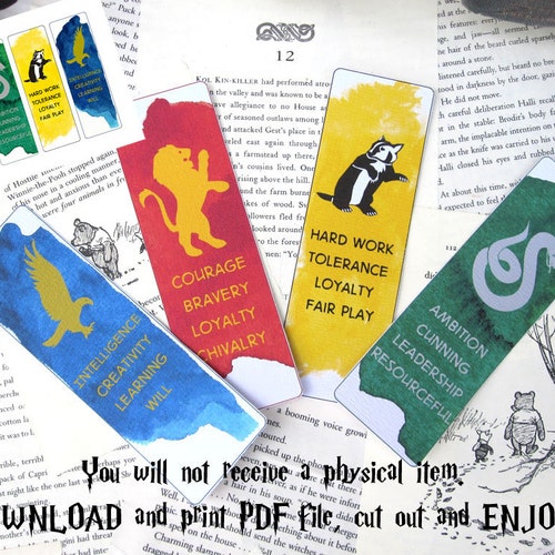 Wizarding School Houses Printable Bookmarks Set of 4 - Etsy