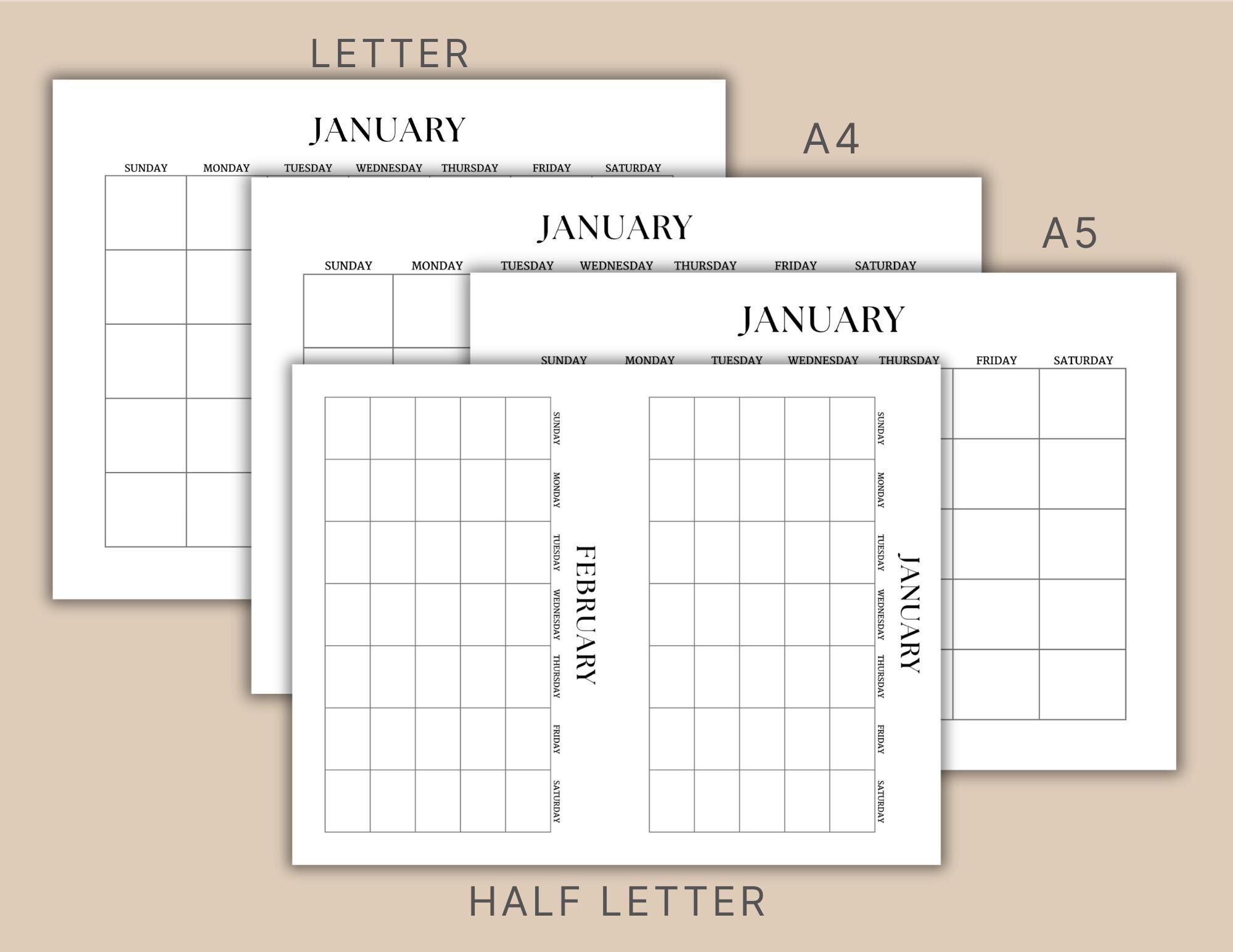 Simple Blank Calendar, Monthly Planner, Year Planner, Minimal Calendar ...
