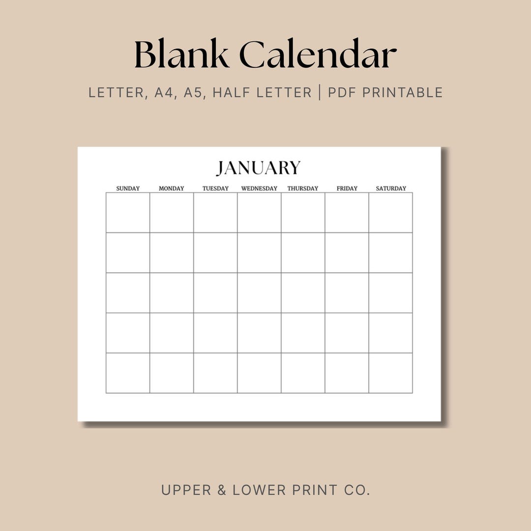 Simple Blank Calendar, Monthly Planner, Year Planner, Minimal Calendar ...