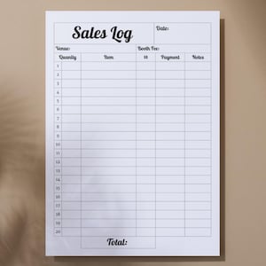 Simple Sales Log Sheet, Minimal Sales Tracker, Small Business, Order ...