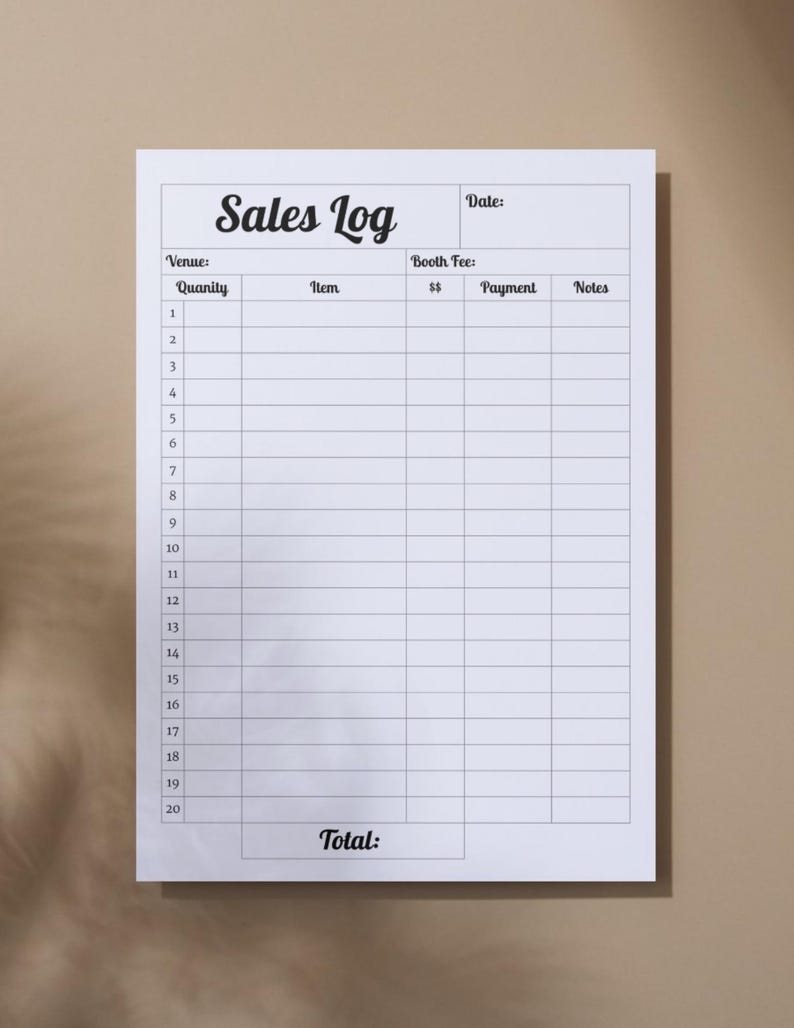 Simple Sales Log Sheet, Minimal Sales Tracker, Small Business, Order ...