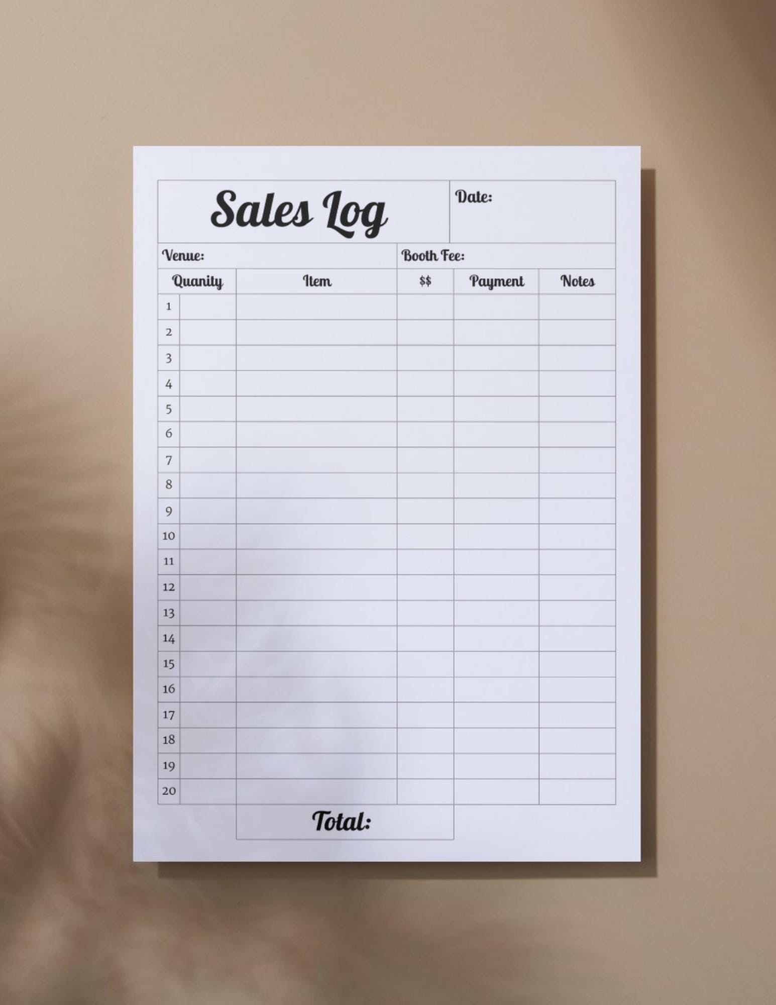 Simple Sales Log Sheet, Minimal Sales Tracker, Small Business, Order ...