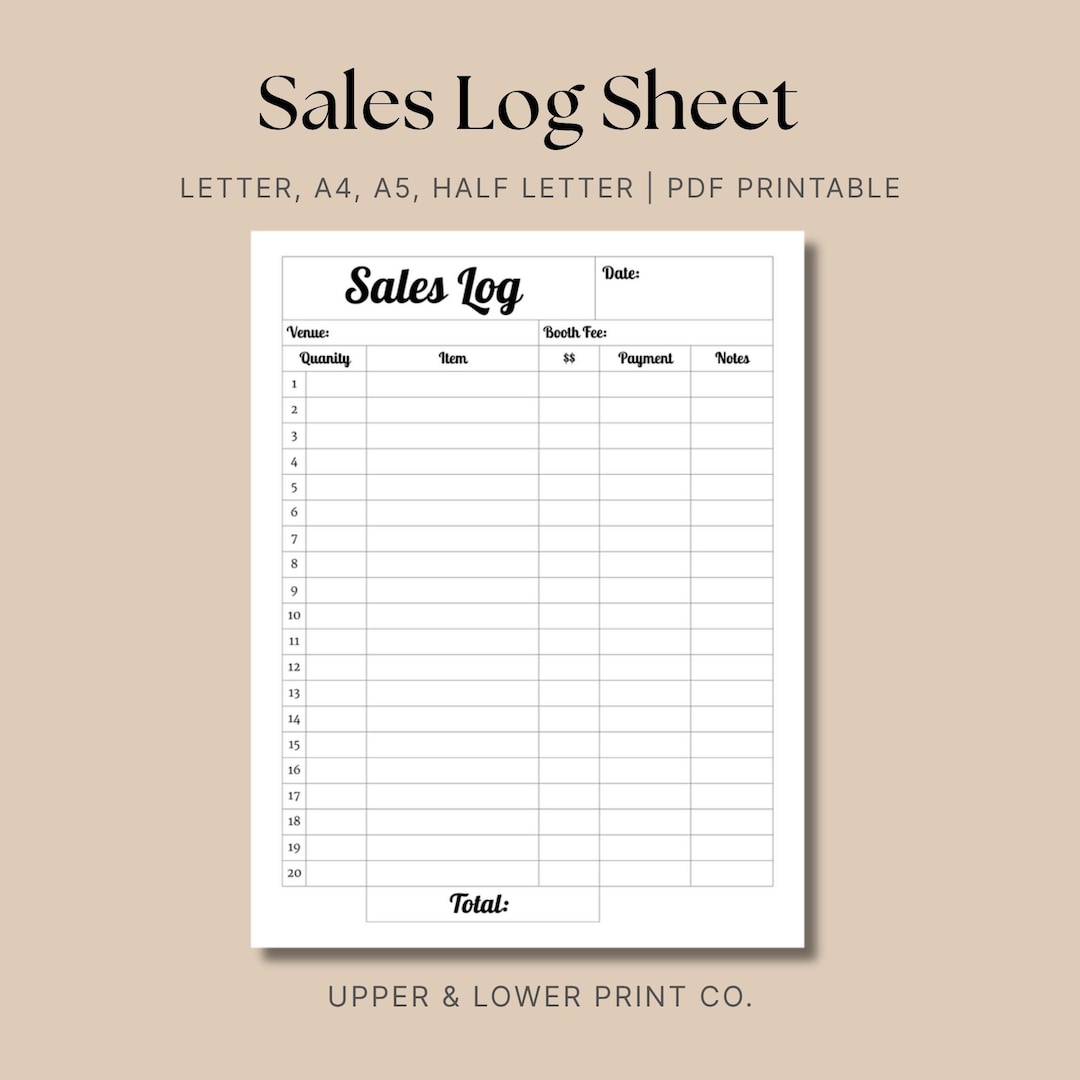 Simple Sales Log Sheet, Minimal Sales Tracker, Small Business, Order ...