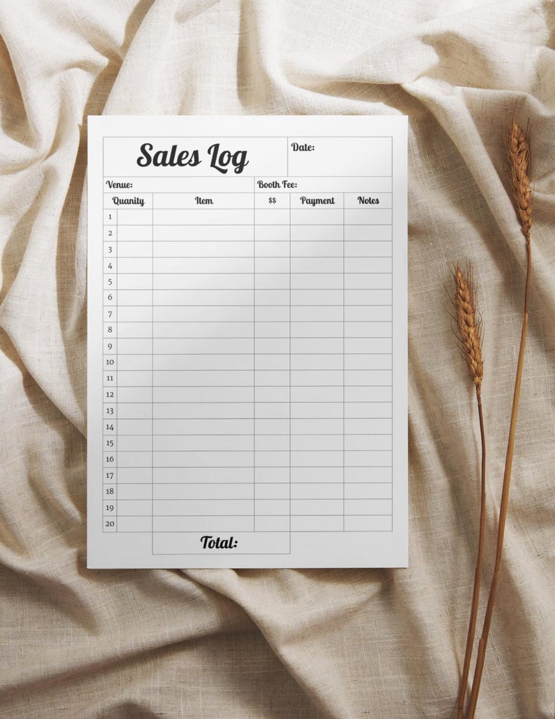 Simple Sales Log Sheet, Minimal Sales Tracker, Small Business, Order ...