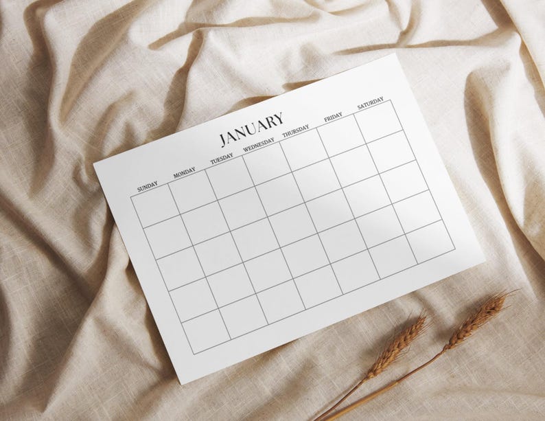 Simple Blank Calendar, Monthly Planner, Year Planner, Minimal Calendar ...