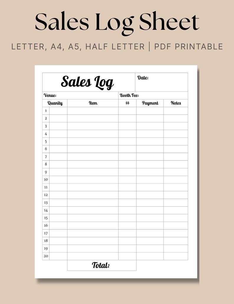 Simple Sales Log Sheet, Minimal Sales Tracker, Small Business, Order ...