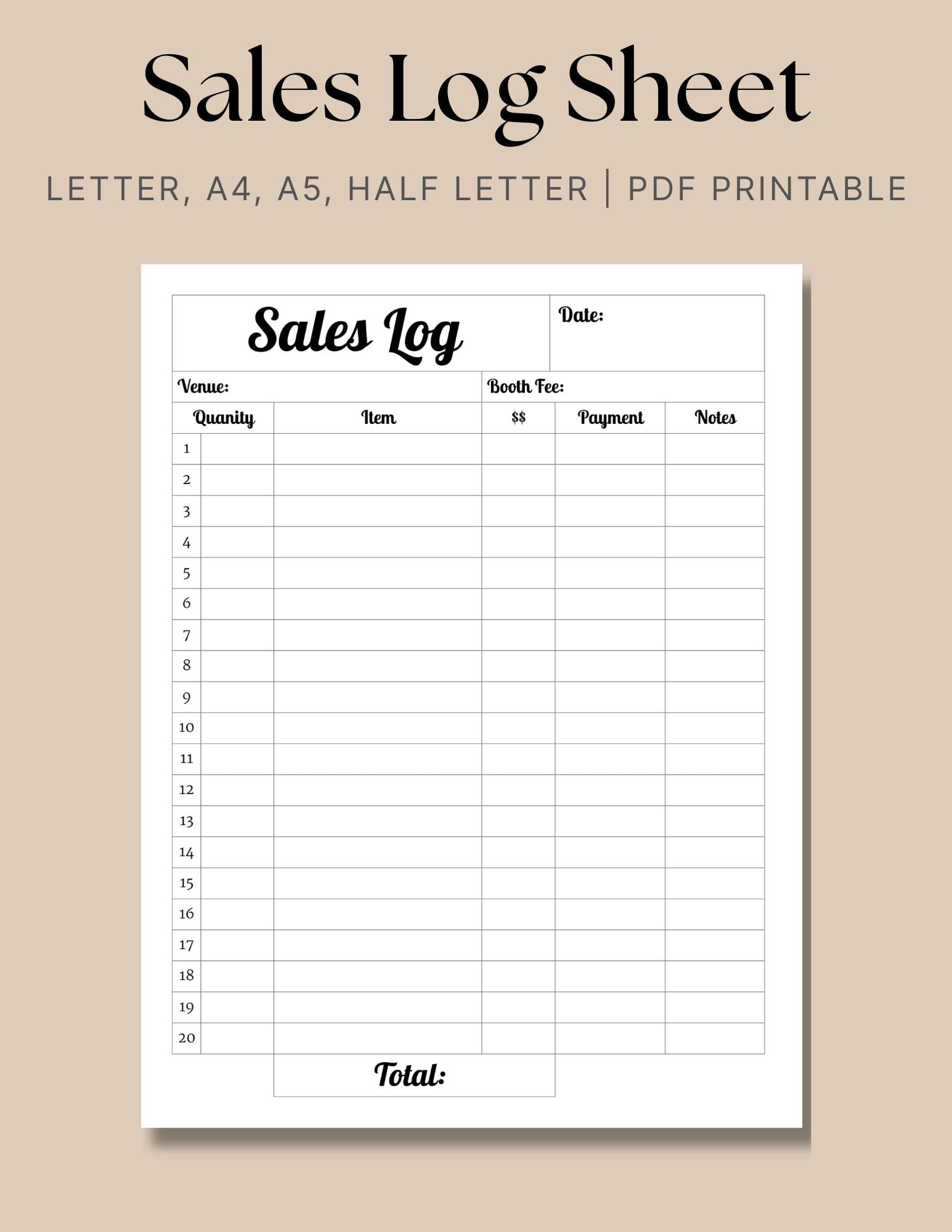 Simple Sales Log Sheet, Minimal Sales Tracker, Small Business, Order ...