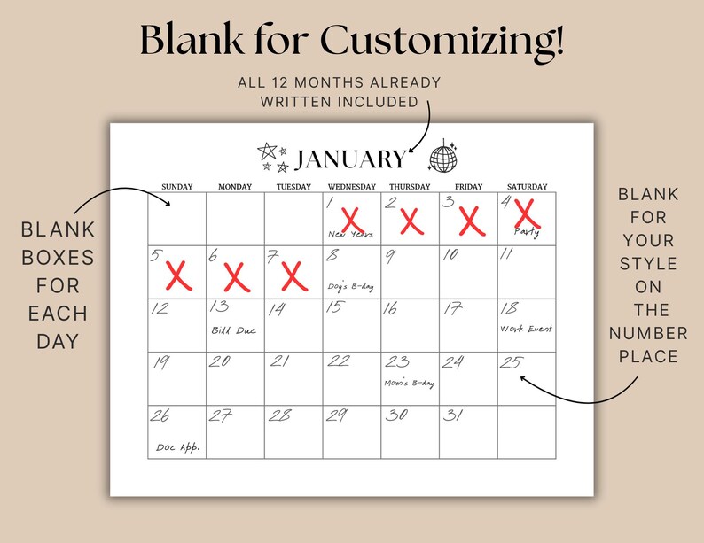 Simple Blank Calendar, Monthly Planner, Year Planner, Minimal Calendar ...