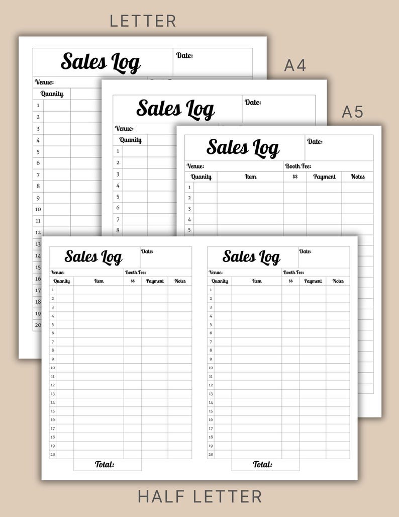 Simple Sales Log Sheet, Minimal Sales Tracker, Small Business, Order ...