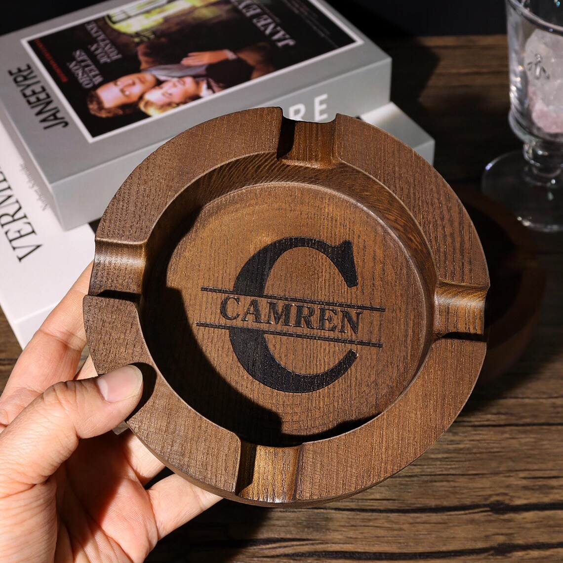 Personalized Cigar Walnut Wood Ashtray, Monogram Cigar Ash Tray, Great ...