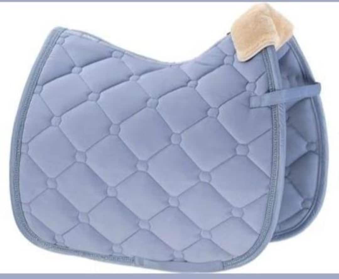 Elegant Light Blue Quilted Saddle Pad With Beige Faux Fur – Soft ...