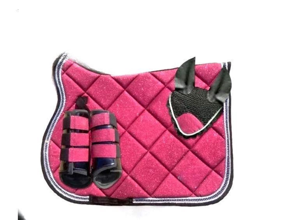 Glitter Maroon Horse Tack Set | Saddle Pad, Ear Bonnet & Brushing Boots ...