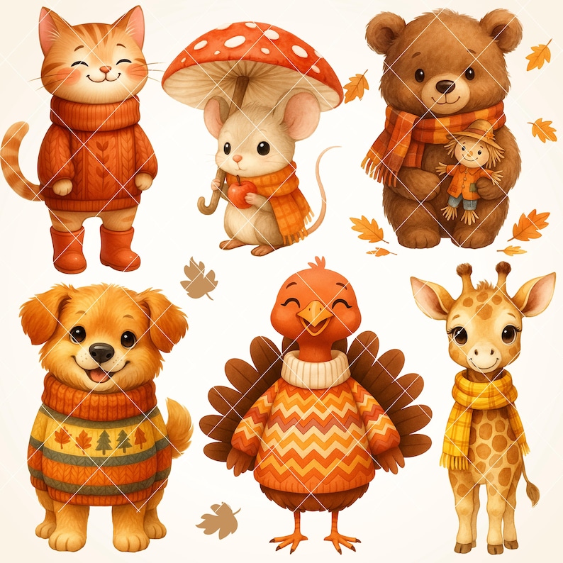 Cute Fall Animal Clipart Png Sublimation, Autumn Cute Baby Animals PNG ...