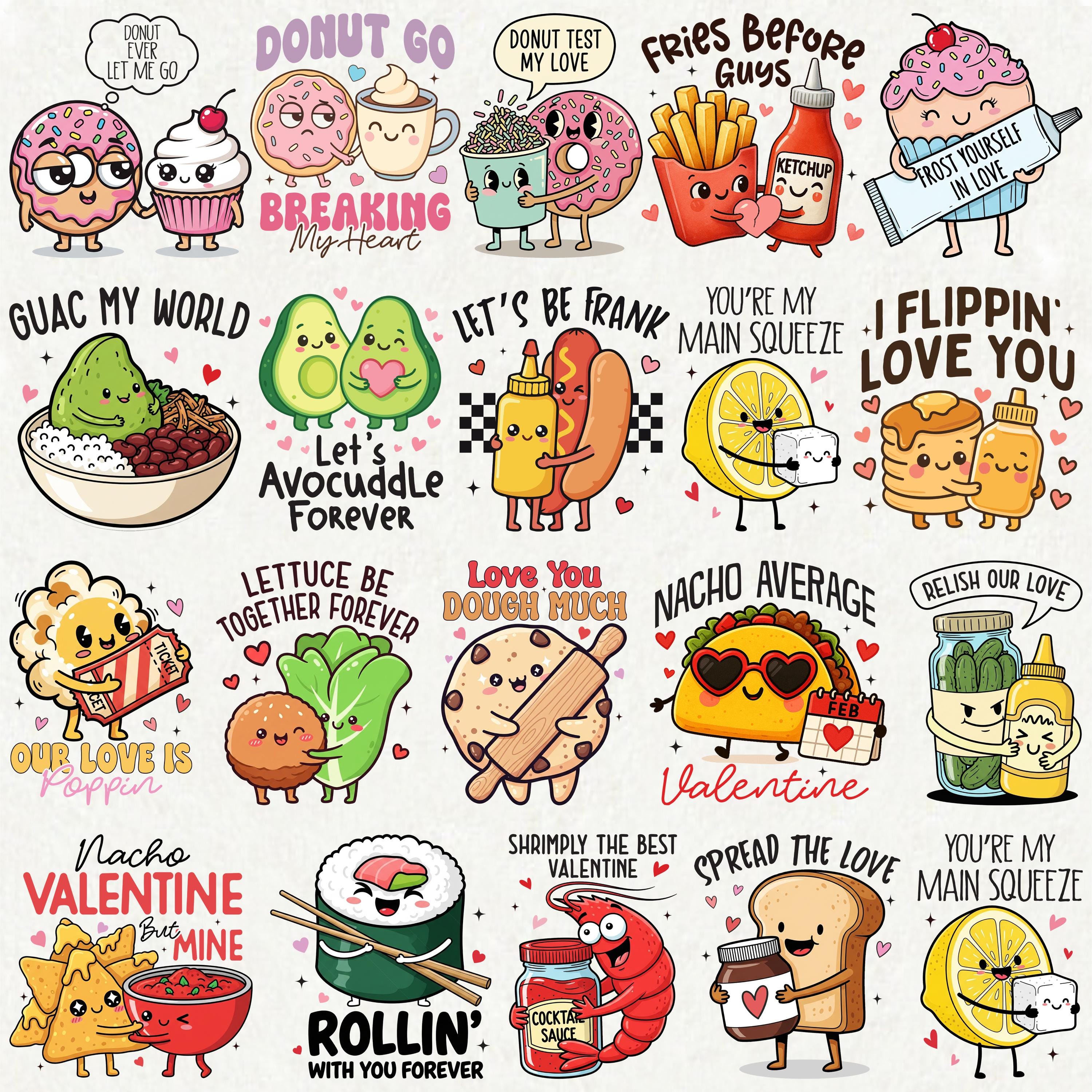 Funny Valentine Puns PNG Bundle, Cute Food Couple Clipart, Punny Love ...