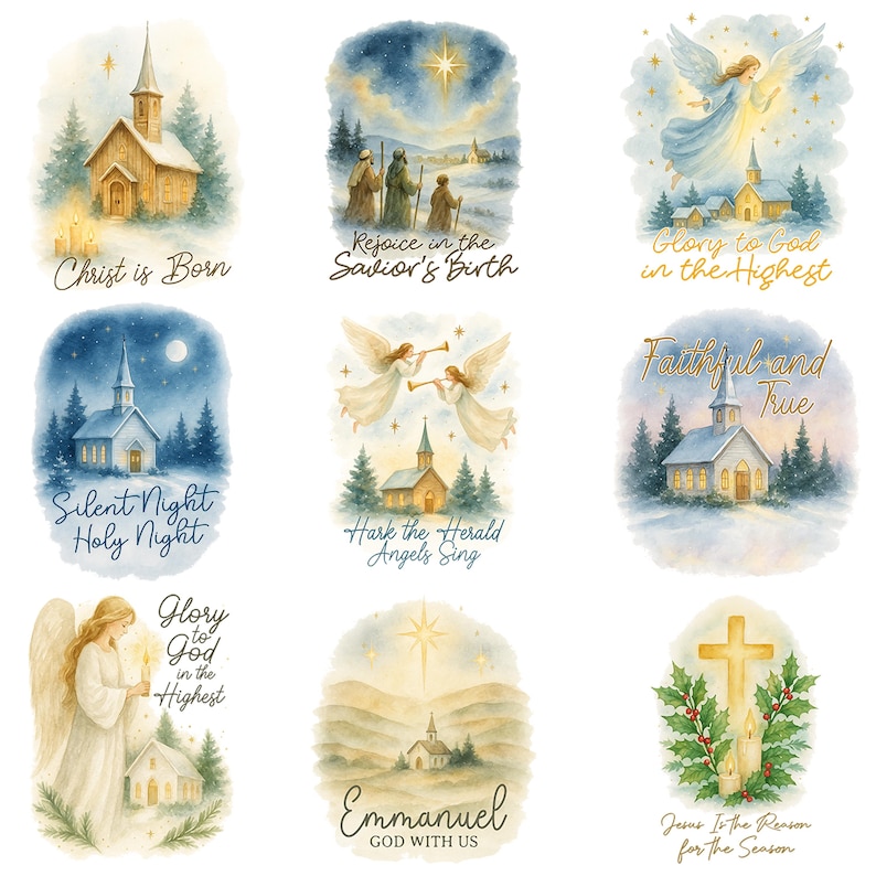 Christian Watercolor Christmas Bundle, Nativity Scene PNG Set ...
