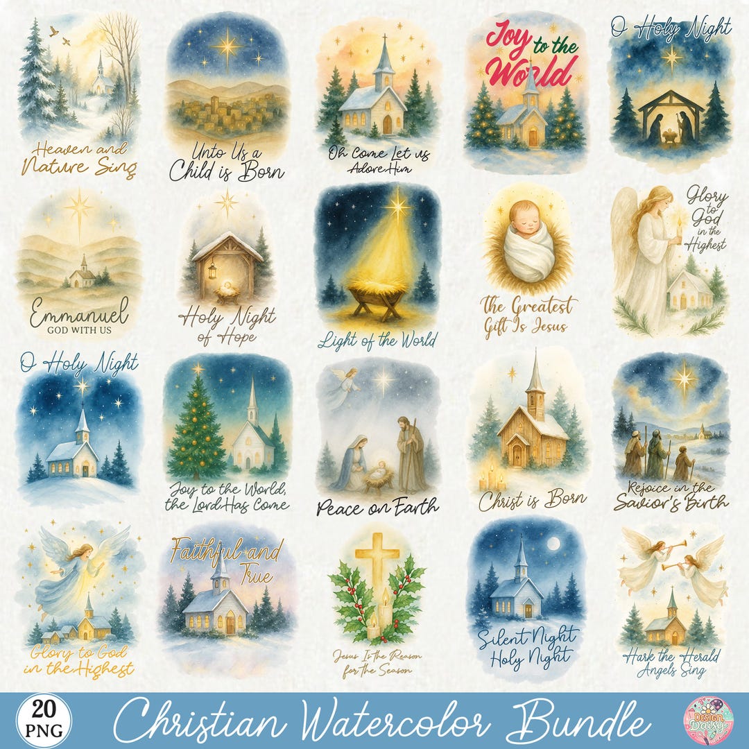 Christian Watercolor Christmas Bundle, Nativity Scene PNG Set ...
