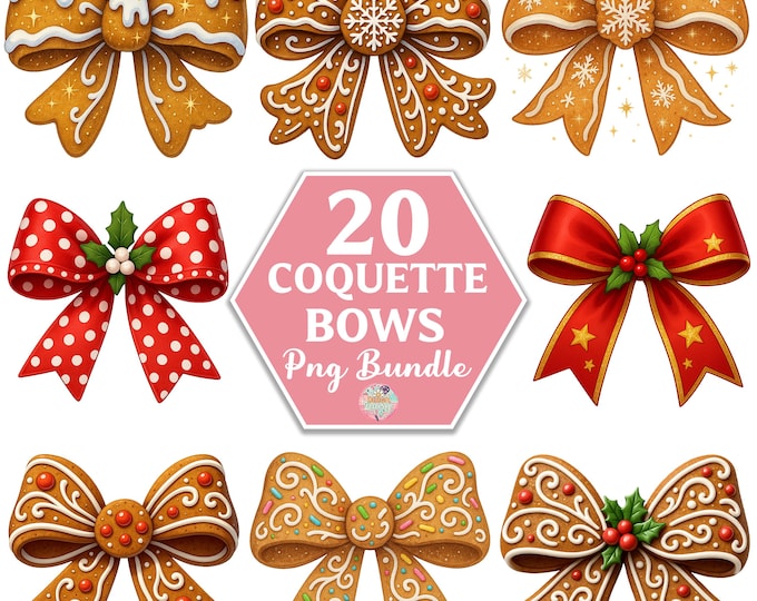 Coquette Bows PNG Bundle, Cute Christmas Bow Clipart, Holiday Ribbon ...