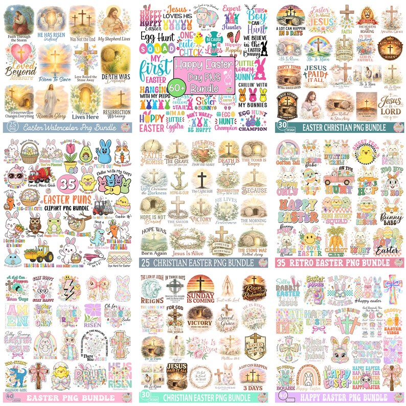 Happy Easter Mega Bundle, Christian Easter Png Bundle, Jesus Easter ...