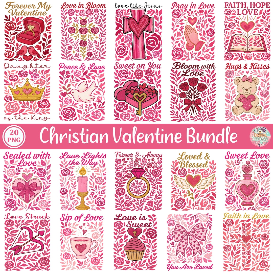 Christian Valentine Clipart Png Bundle, Faith Love Cross Heart Bible ...