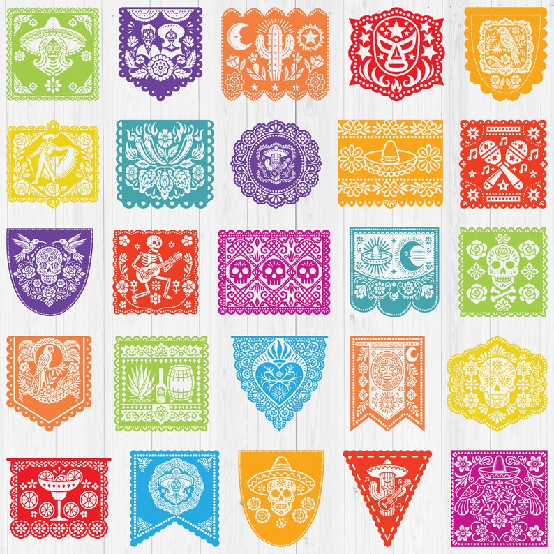 Papel Picado Banner SVG Bundle, Trending Papel Picado Clipart, Mexican ...