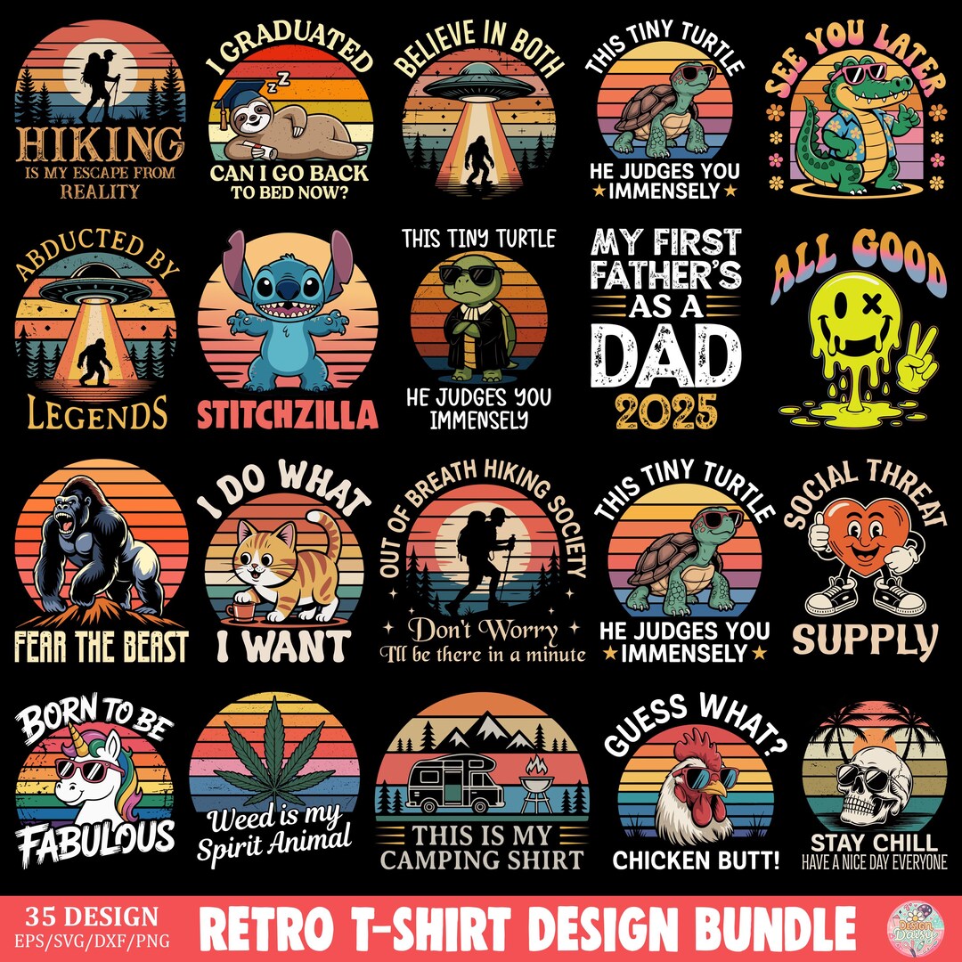 Vintage Retro Sunset T-shirt SVG Bundle, Funny Vintage Retro T-shirt ...