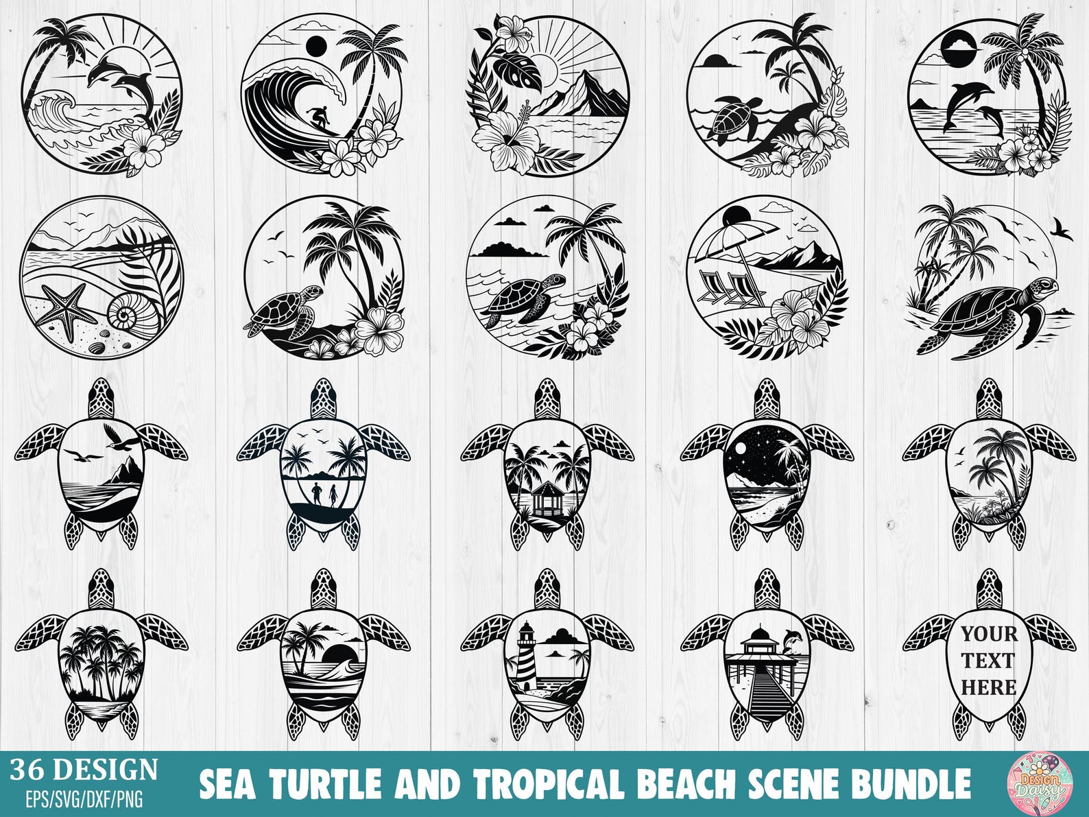 Tropical Beach Scene Clipart, Sea Turtle and Beach Scene SVG Bundle ...