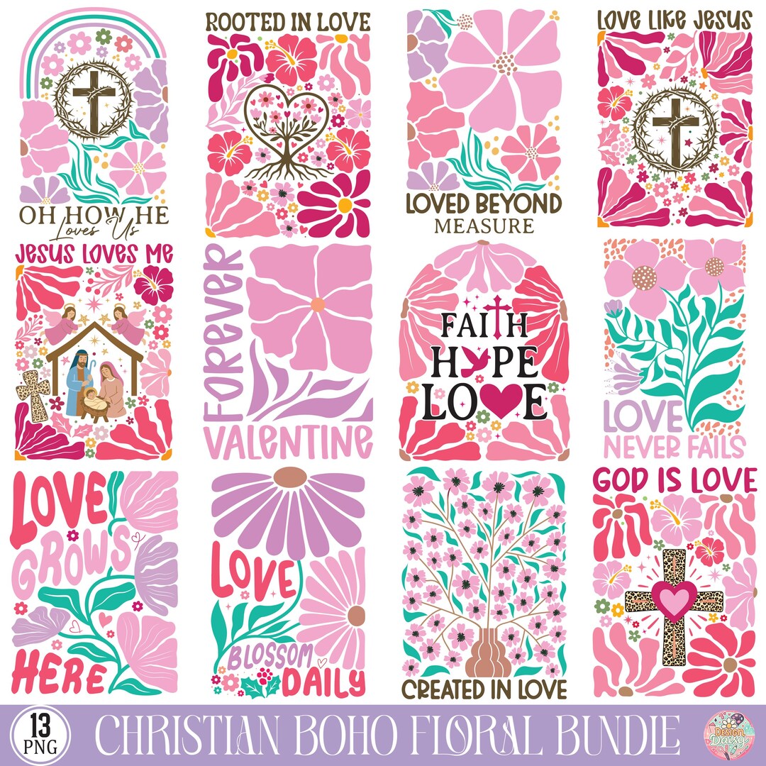 Christian Boho Floral Png Bundle, Christian Valentine Png, Faith ...