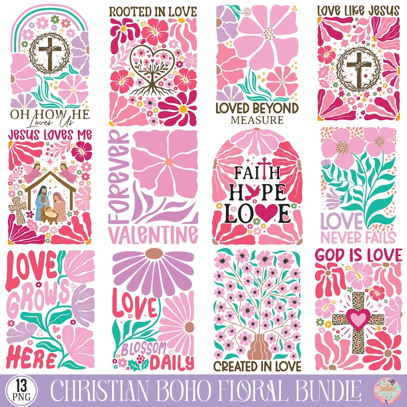 Christian Boho Floral Png Bundle, Christian Valentine Png, Faith ...