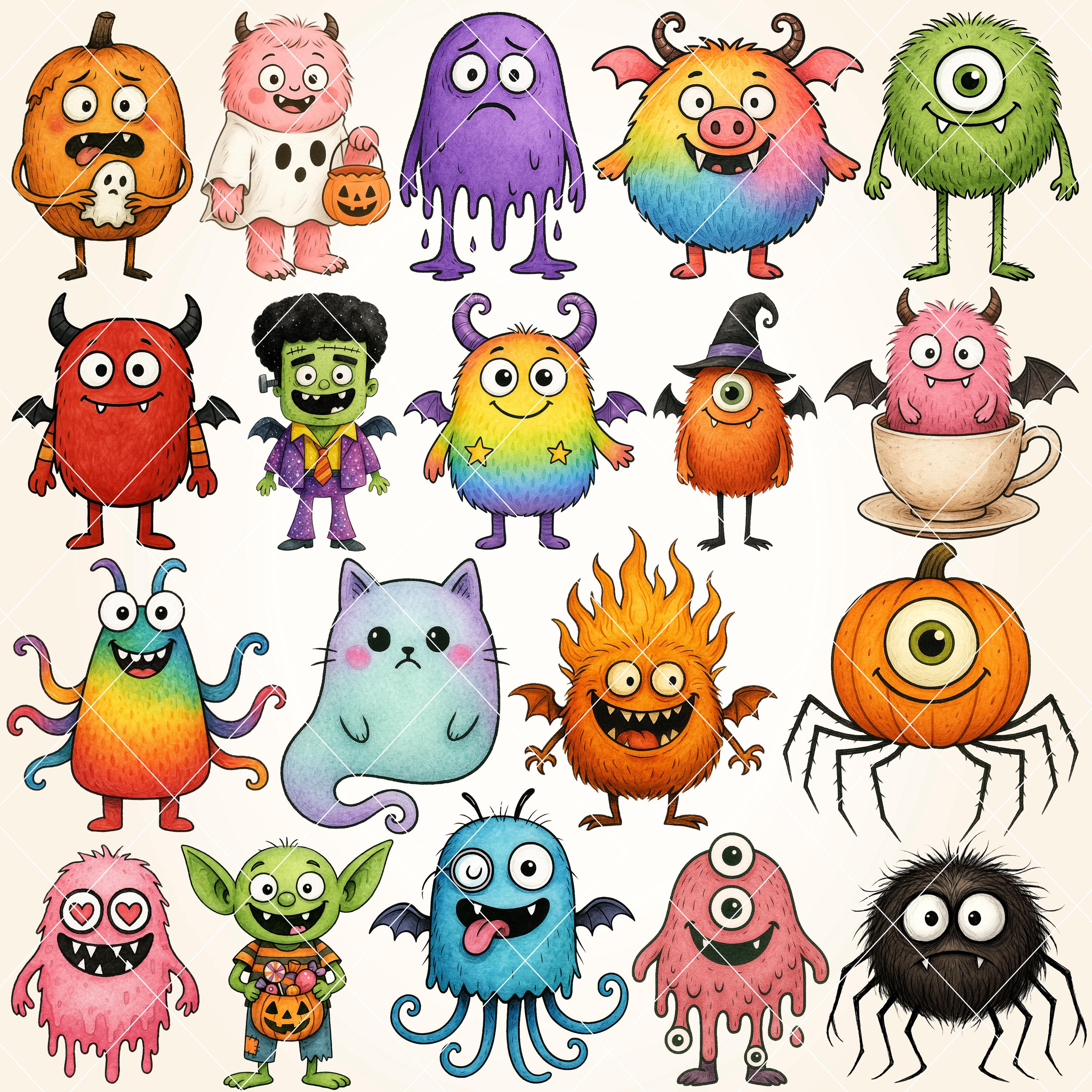 Monstrously Cute Halloween Clipart Bundle, Spooky Halloween Mini ...
