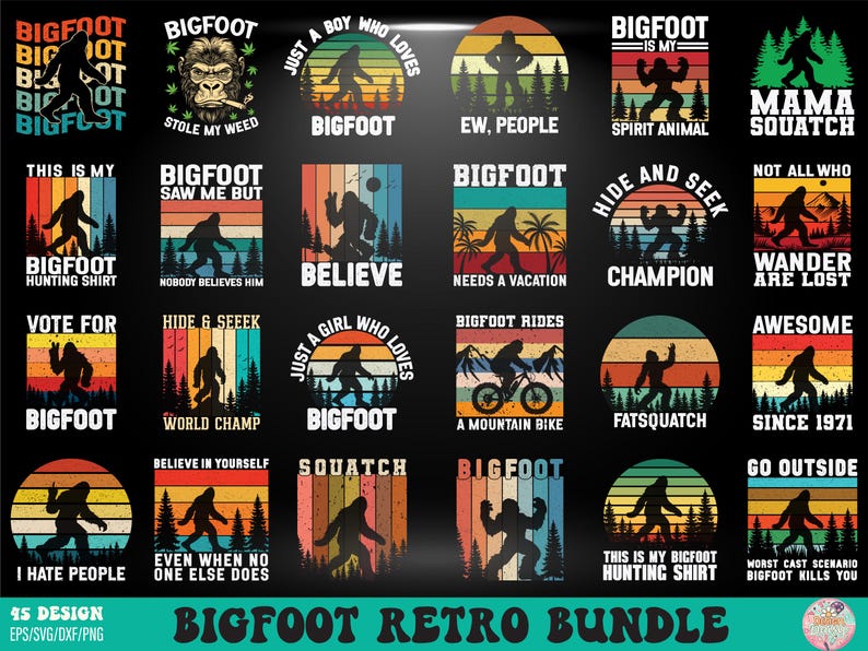 Retro Sasquatch Sublimation Design, Bigfoot Squatch Cliparts, Bigfoot ...