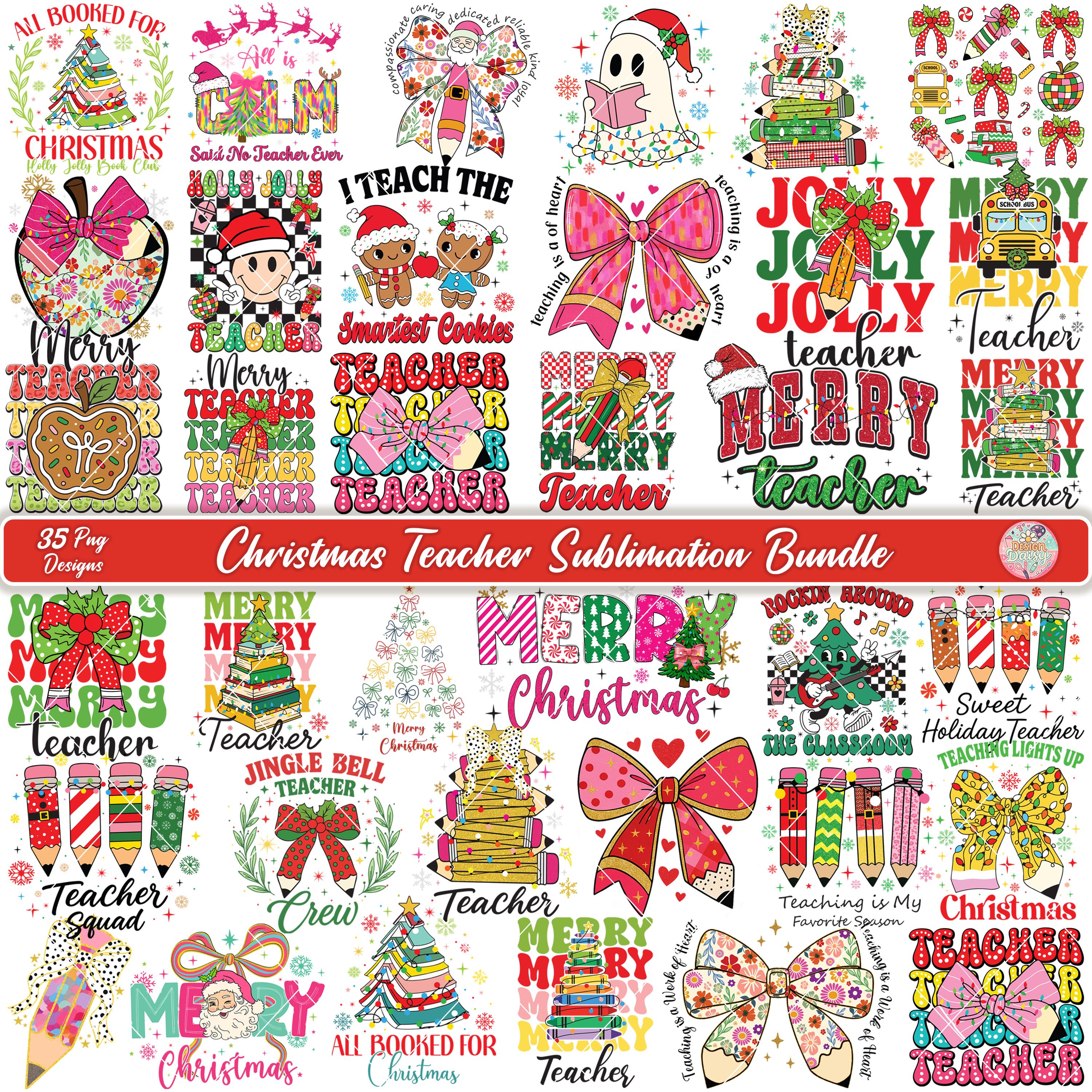 Christmas Teacher Tshirt Png Bundle, Festive Teacher Clipart Designs ...