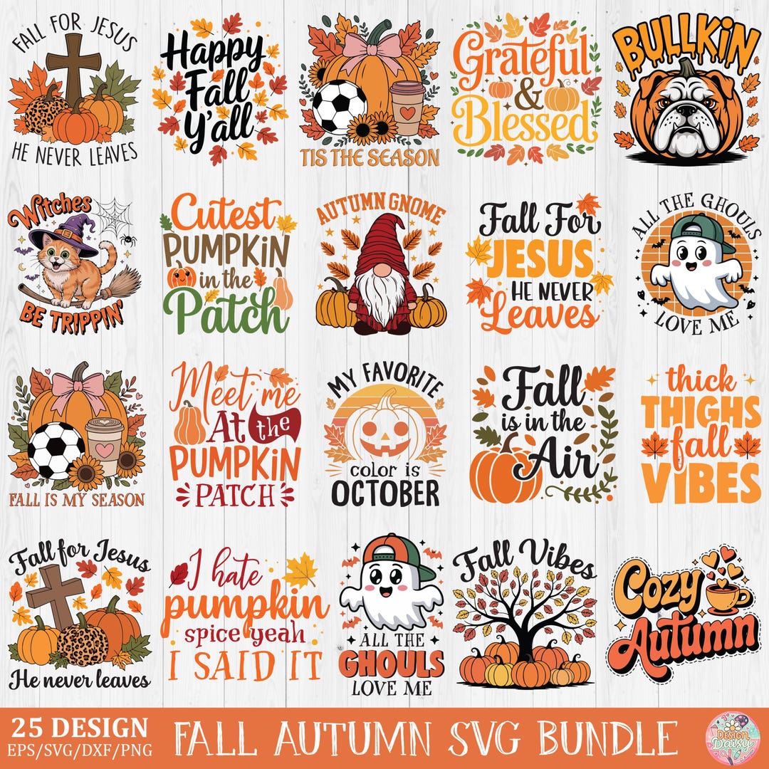 Retro Autumn Sayings SVG, Fall Autumn T-shirt Design SVG Bundle, Hello ...