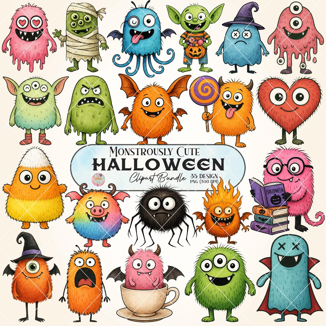 Monstrously Cute Halloween Clipart Bundle, Spooky Halloween Mini ...