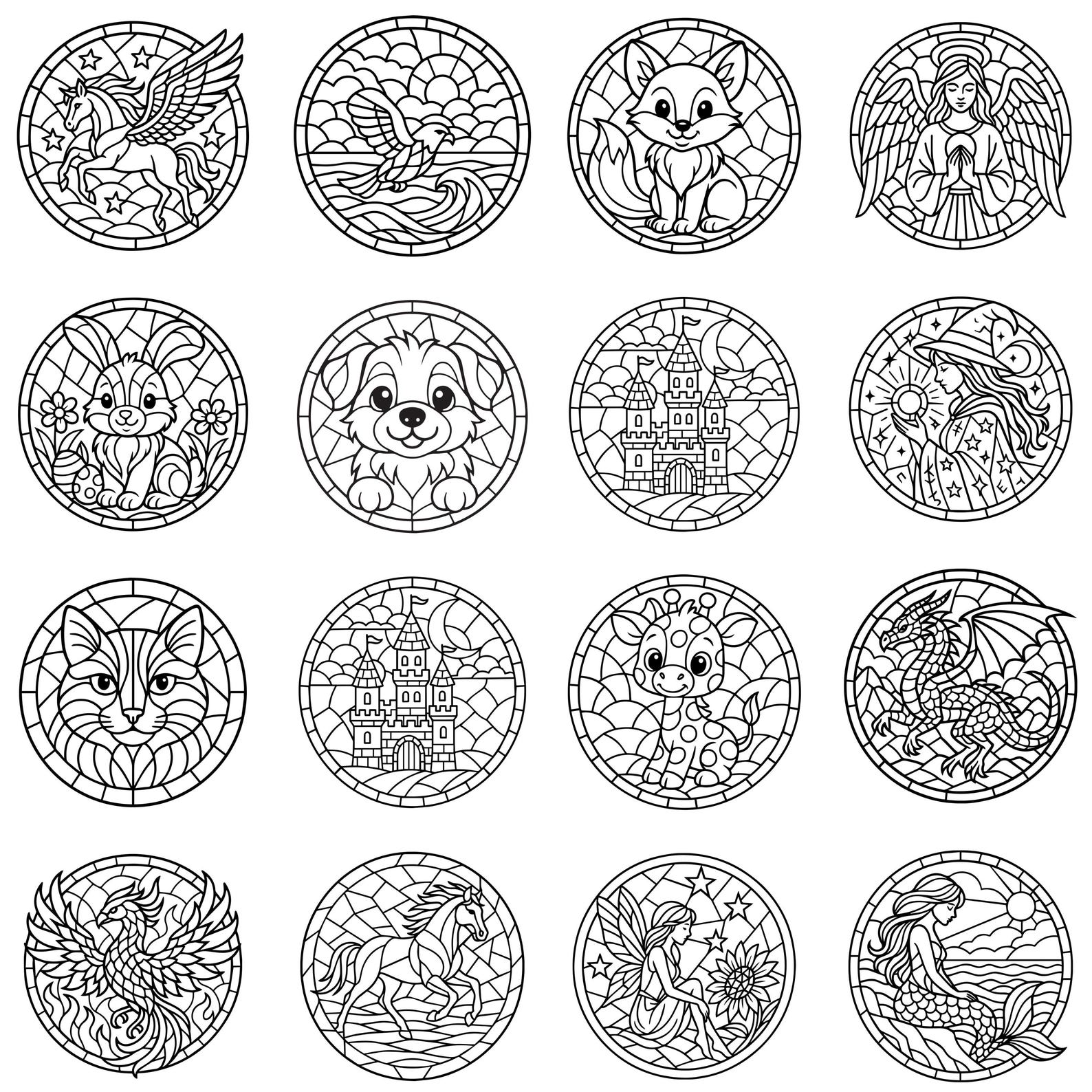 Mosaic SVG Bundle, Stained Glass Animal Flower Designs, Mandala Mosaic ...